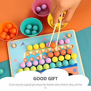 3PCS Wooden Tweezer Tongs Wooden Peg Board Beads Game Clips Counting Matching Game Beads for Montessori Sorting Toys