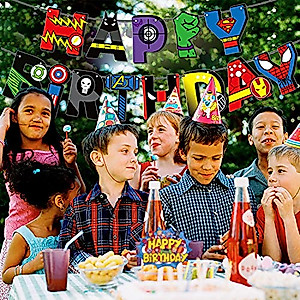 Superhero Party Supplies,Avengers Birthday Decoration-Superhero Birthday Party Banner,Superhero Balloons,Toppers Cake Toppers,6 Pcs Avengers Large Foil Balloons for Kid's boy Themem Party(44PCS)