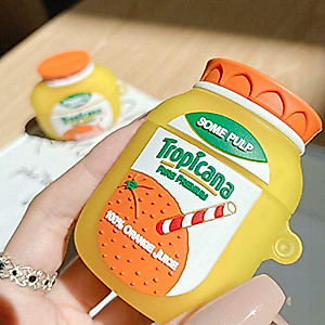 Compatible with Airpods 1&2 Case,Cute Fun Fashion Cartoon Design Pattern Skin, Luxury Drink Character Silicone Air pods Cover Stylish Kits Soft Skin Cases Boys Teens Men for Airpods - Orange Juice
