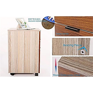 JJS 3 Drawer Rolling Wood File Cabinet with Locking Wheels, Home Office Portable Vertical Mobile Wooden Storage Filing Cabinet for Letter Size, Brown