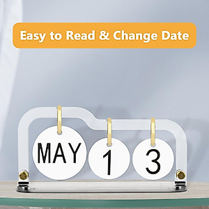 Acrylic Perpetual Desk Calendar 2023-2024 Standing Flip, Vintage Desktop Flip Calendar with Acrylic Month Date Large Display Blocks, Daily Flip Calendar for Home Office Decor Desk Accessories (Style