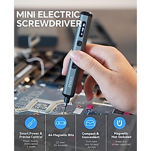 Mini Electric Screwdriver, 70 in 1 Precision Screwdriver Kit with 64 S2 Magnetic Bits, 5 Torque Levels, LED Screen Display, Rechargeable Power Screwdriver, Precision Work Set for Laptop Phone Watch
