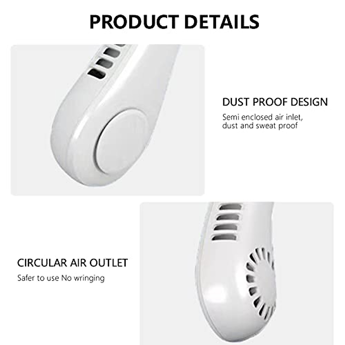 Neck Fans Portable Rechargeable, Bladeless Portable Fans Hands Free Neck Fans Headphone Design 360° Cool-ing Fan 3 Speeds Hanging Neck-Fan for Outdoor Sports Travel, White, One Size