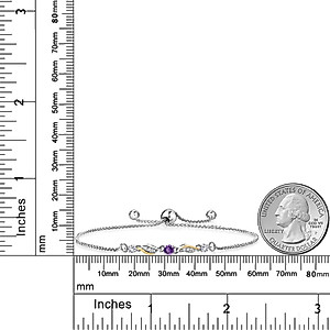 925 Sterling Silver and 10k Yellow Gold Purple Amethyst White Created Sapphire and White Lab Grown Diamond Tennis Bracelet For Women (0.30 Cttw, February Birthstone, Fully Adjustable Up to 9 Inch)