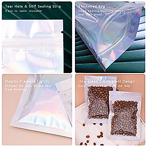 100 Pieces Resealable Smell Proof Bags - 4 x 6 Inches Foil Pouch Bags， Flat Clear Ziplock Food Storage Bags Plastic Packaging Foil Mylar Bags for Party Favor Food Storage (Holographic Rainbow Color)