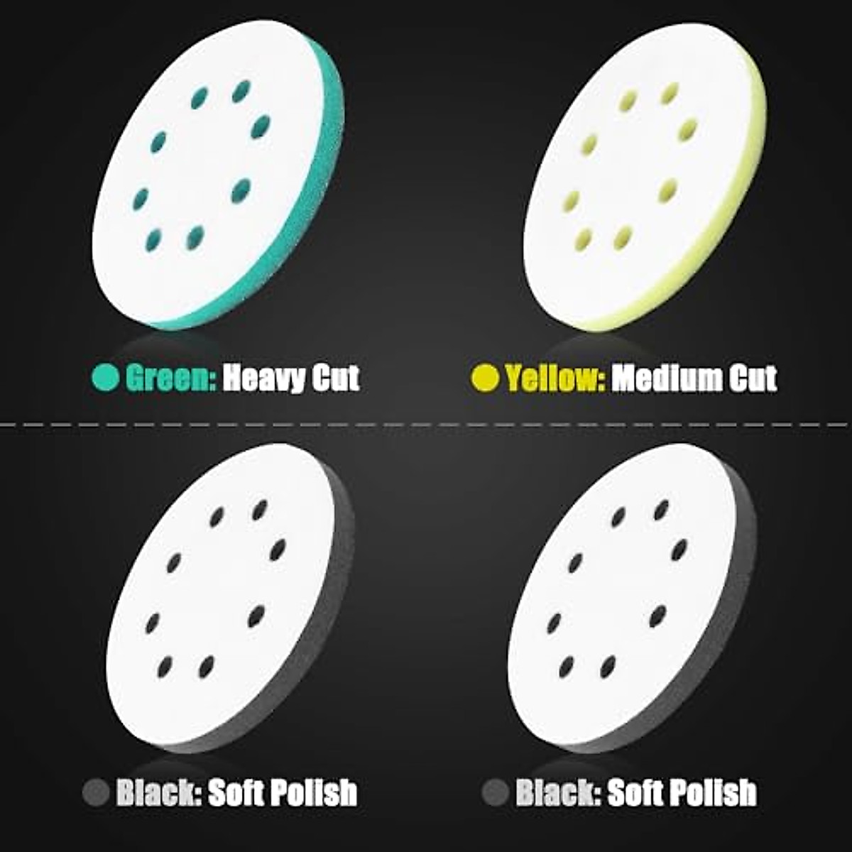 4 Pack Upgraded Foam Sanding Pads for Orbital Sander, 5 Inch 8 Holes Orbital Sander Surfprep Foam Pad, Hook and Loop Soft Density Interface Pads with Soft & Hard Cushion Sponge Buffer by Elechiakan