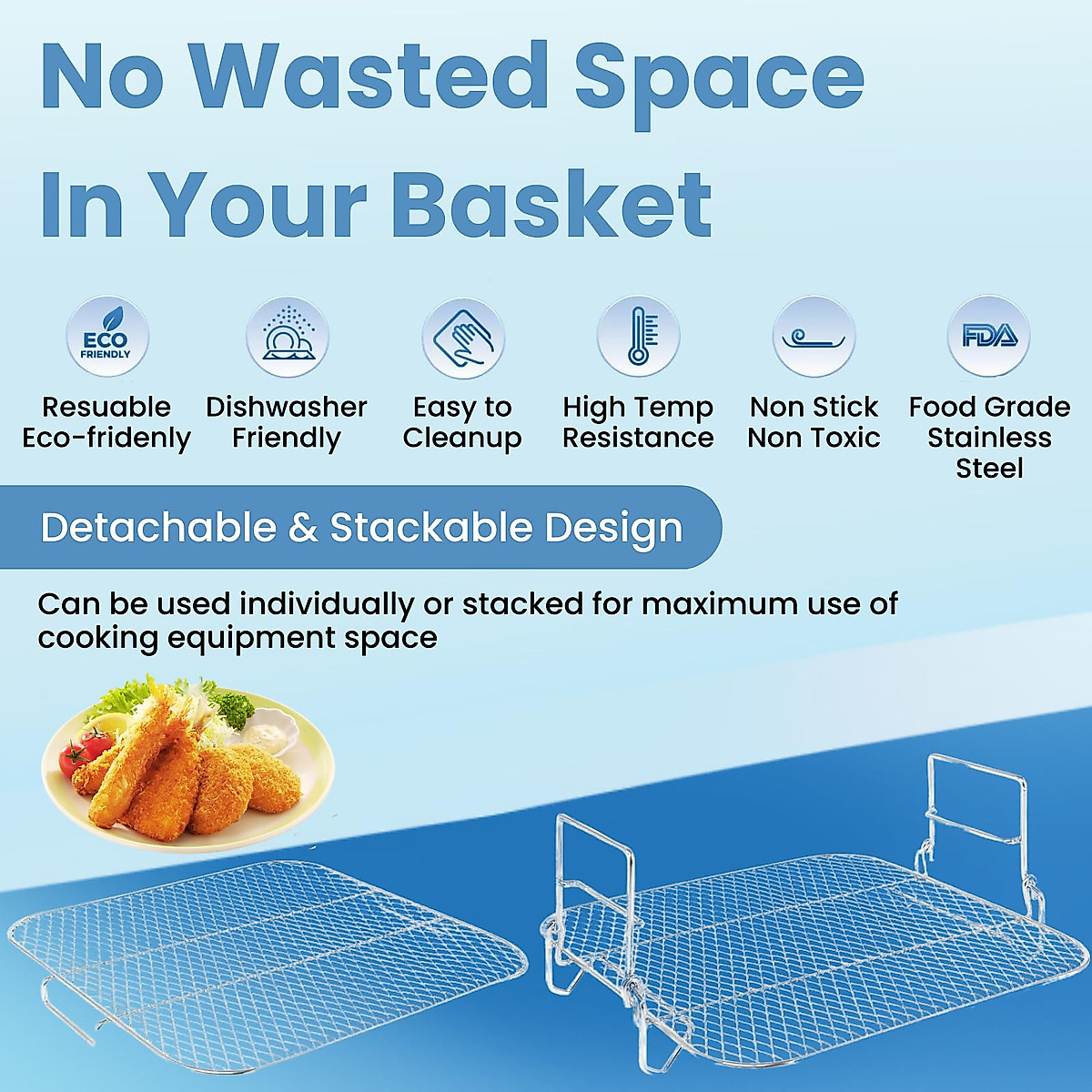 8 inch Square Air Fryer Rack, Lancisism 2 Layers Stainless Steel Dehydrator Rack Grill Square Air Fryer Accessories-8.27×8.27×3.6inch