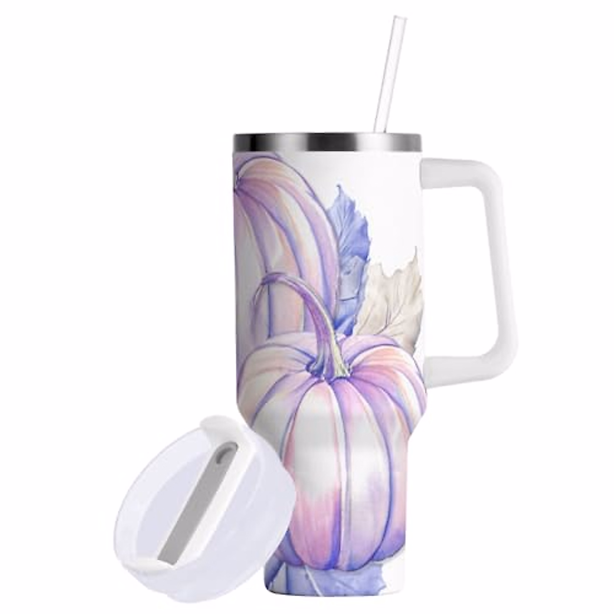 ODAWA 40oz Pastel Pumpkin Insulated Tumbler Cup with Straw and Handle, Vacuum Insulated Tumbler