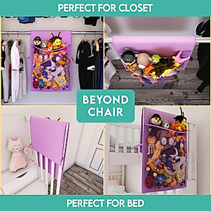 Stuffed Animal Storage Pocket for Closet and Chair Caddy Organizer for Stuffier, Baby Ideas Holder, Toy Plush Storage/Hammock Hanging Storage Net Big Girls Toddler Large Bag Animals Purple