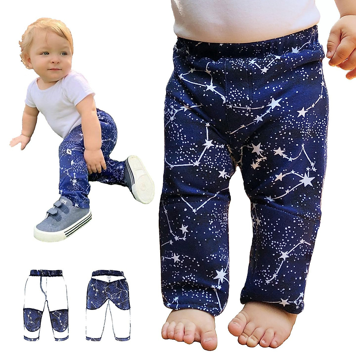 Sandra Aris | Crawling Pants for Babies & Toddlers | Added Butt and Knee Padding for Kids Learning to Crawl & Walk (Super Star, 3T)