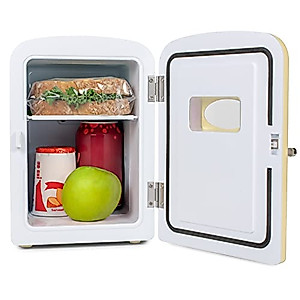 Nostalgia Retro 6-Can Personal Cooling and Heating Mini Refrigerator with Eraser Board Door Carry Handle and Display Window for Home, Office, Car, Boat or Dorm Room, Yellow, 1 cubic feet