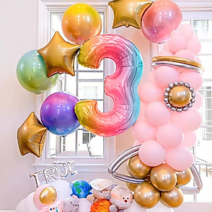 40 Inch Giant Rainbow Number 3 Balloons, Birthday Balloons, Helium Mylar Foil Big Number Balloons for Birthday Party Decorations, Kids' Birthday Anniversary Party Baby Shower Unicorn Parties