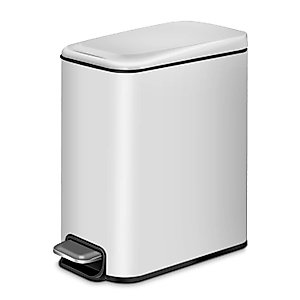 H+LUX Small Garbage Can with Soft Close Lid,Slim Trash Can for Bathroom,Office,Bedroom,5L/1.3Gal,White