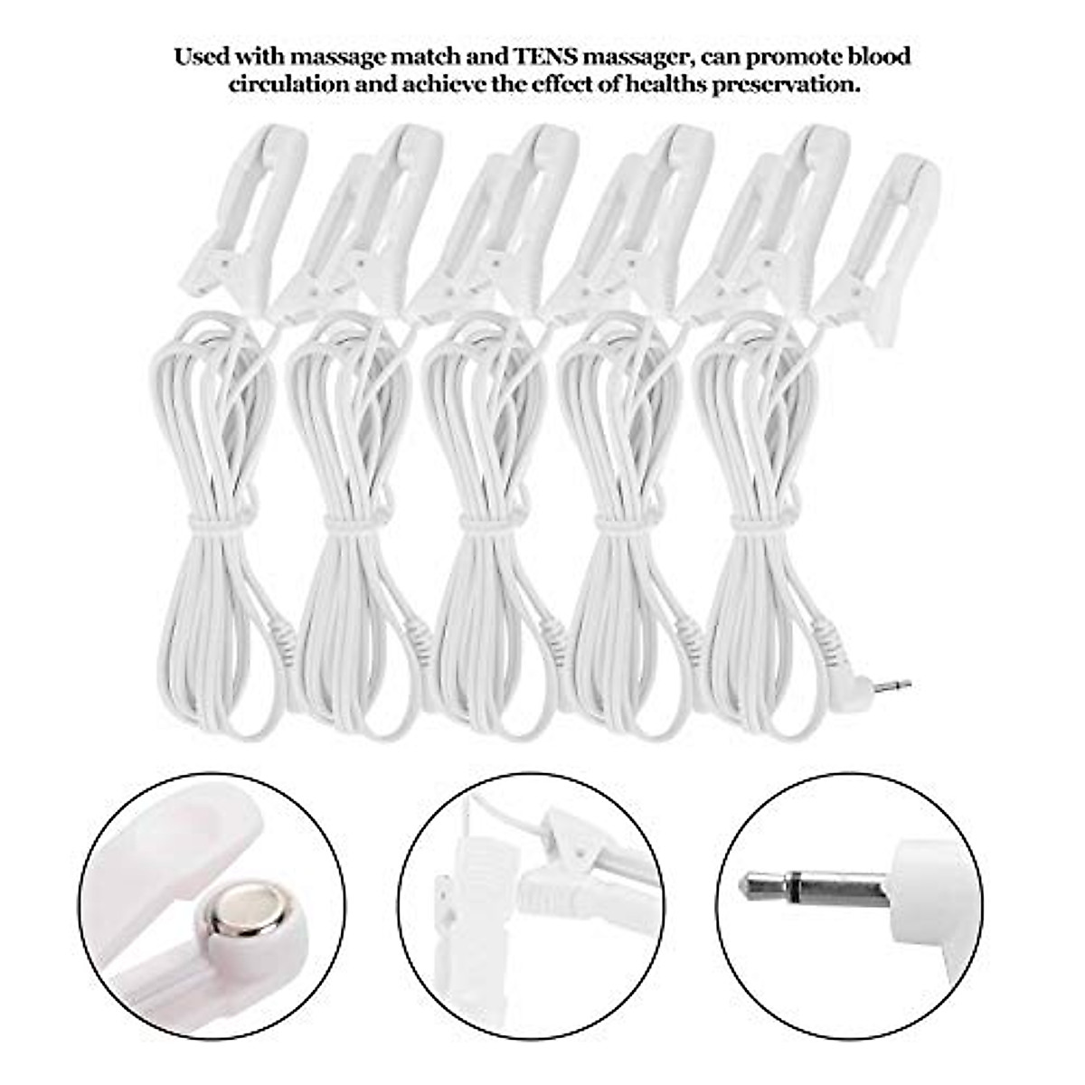 Sonew 5pcs 2.5mm Electrode Cable, Ear Clip Electrode Wire Connecting Cable for Digital TENS Massage Machine