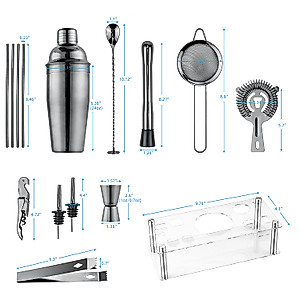 VG Cocktail Shaker Set with Acrylic Stand | 15 Pieces Mixology Bartender Kit | Bar Tools Set with All Bar Accessories for Dink Mixing, Beginers Home Bartending