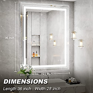 JSneijder 28x36 led Bathroom Mirror,led Mirror with Lights,Dimmable Anti-Fog Mirror