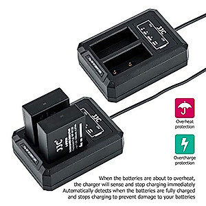JJC NP-W126 Battery Charger USB Dual Slot for Fuji Fujifilm X-T3 X-T2 X-T1 X-S10 X-T30 X-T20 X-T10 X-T200 X-T100 X100V X100F X-H1 X-PRO3 X-PRO2 X-E4 X-E3 X-E2 X-E2S X-E1 X-A7 and More Fujifilm Cameras