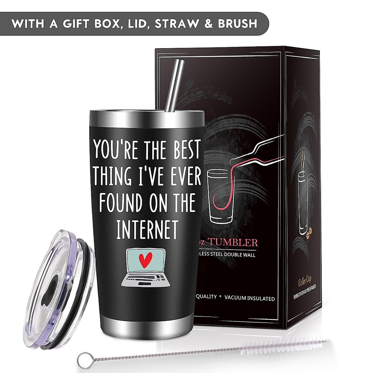 GSPY Wine Tumbler, Husband Gifts, Boyfriend Gifts - Mothers Day Gifts for Girlfriend, Wife - Funny Anniversary, Fathers Day, Birthday Gifts for Her, Him - Best Thing I Found on the Internet