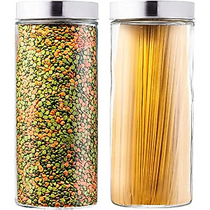 EATNEAT Set of 2 Large Glass Food Storage Containers for Pantry Jars - Tall Glass Kitchen Canisters with Sealed Jar Lids for Pasta Containers, Glass Flour and Sugar Containers, 72 oz Storage Jar Set