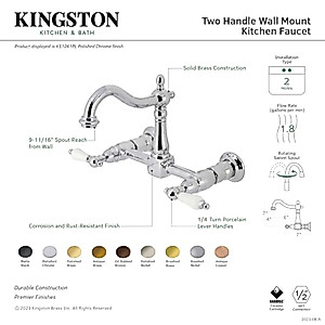 Kingston Brass KS1265PL Heritage Two-Handle Wall Mount Kitchen Faucet, Oil Rubbed Bronze