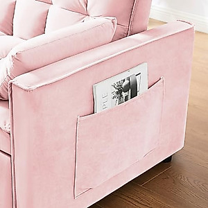 3 in 1 Convertible Sleeper Sofa Bed ,Modern Futon Loveseat Couch Pullout Bed, Velvet Upholstered Small Love Seat Lounge w/Reclining Backrest, Toss Pillows, Pockets, Furniture for Living Room Office