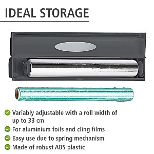 WENKO Plastic, Cling Film Holder, Refillable Aluminum Foil Wrap Dispenser with Slide Cutter for Kitchen Organization, 95% Platic, 5% Stainless Steel, 14.96 x 2.05 x 2.64 inch, Grey