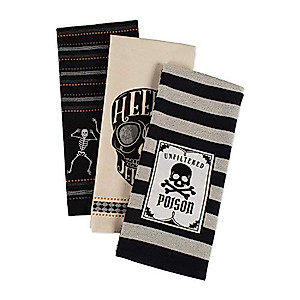 DII Happy Halloween Dishtowel Collection Embellished Cotton Kitchen Hand Towel Set, 18x28, Skeleton, 3 Count