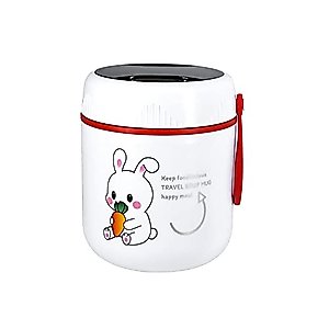 Yanglonghui Thermos with Foldable Spoon, Stainless Steel Thermal Food Container Soup Cup Leak Proof Insulated Lunch Box Hot Cold Food for Office Picnic Travel (White)