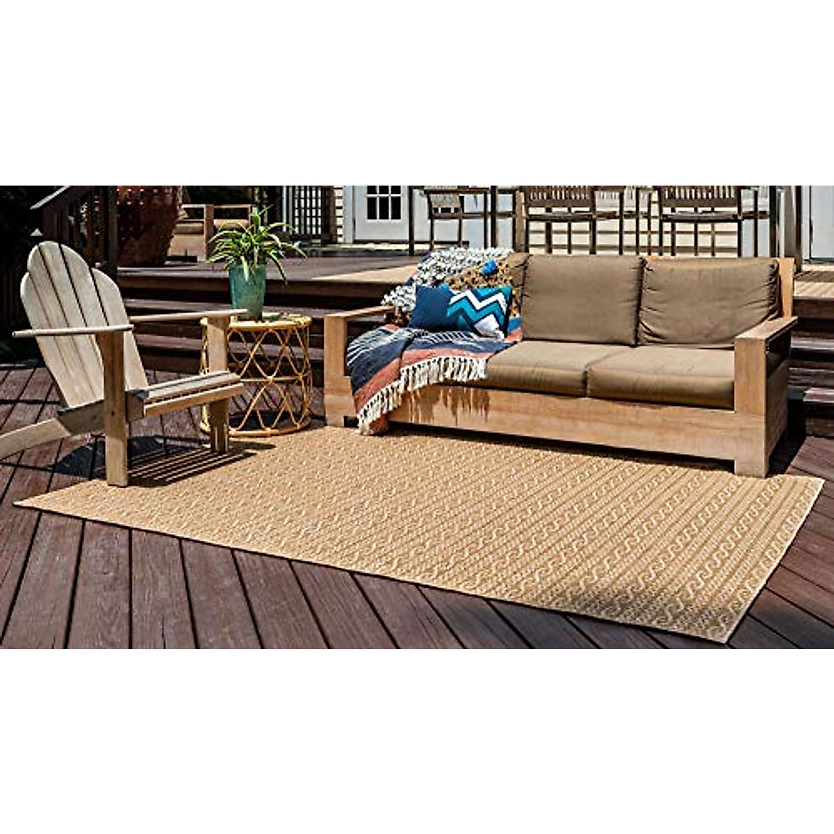 Unique Loom Modern Collection Distressed, Stripes, Helix, Vintage, Indoor and Outdoor Area Rug, 2 ft 2 in x 3 ft, Light Brown/Beige