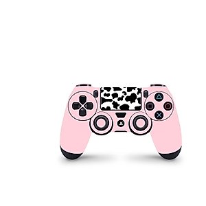 ZOOMHITSKINS Compatible with PS4 Controller Skin, Cow Farm Pink Black White, Durable, Vinyl, Made in The USA