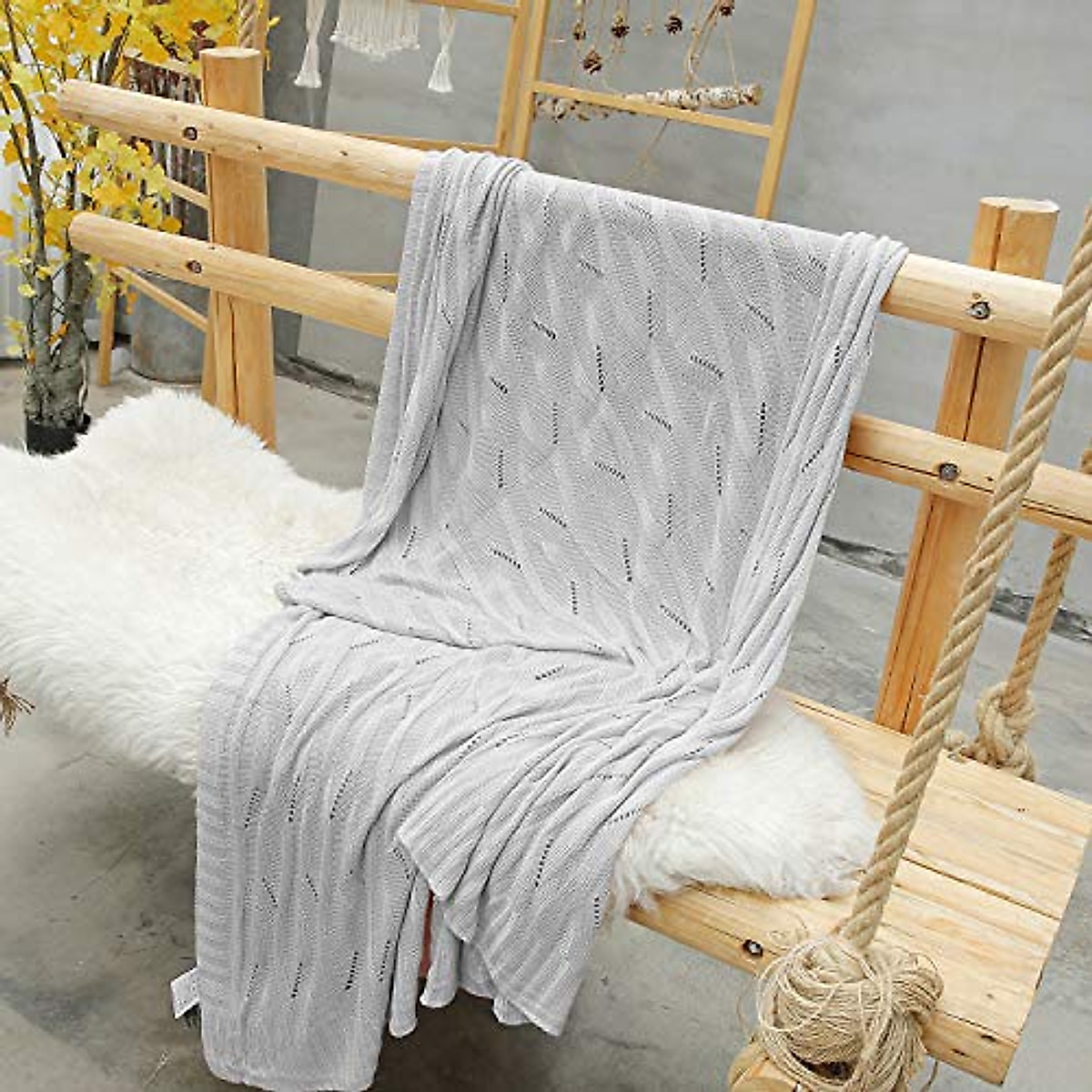 Lightweight Cooling Summer Throw Blanket, 100% Bamboo Fiber Made, Silky-Soft Smooth Knit Throws for Sofa/Bed/Travel, 47”X70”