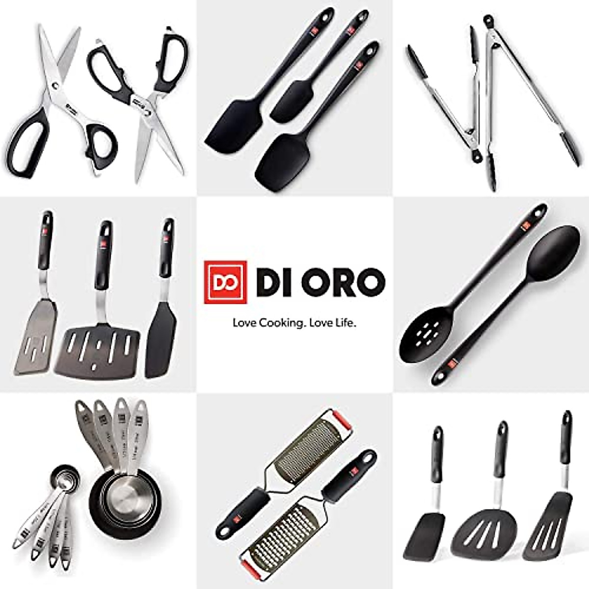 DI ORO Seamless Series Silicone Spoon Spatula - BPA Free Pro-Grade Non-Stick 600ºF Heat-Resistant Rubber Spoonula - Versatile Silicone Kitchen Scraper Utensil for Baking and Cooking (Black)