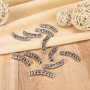 Craftdady 20Pcs Antique Silver Curved Tube Spacer Beads Tibetan Filigree Hollow Noodle Tube Loose Beads 6mm by 32mm for Mutli-Strand Bracelet Necklace Jewelry Craft Making