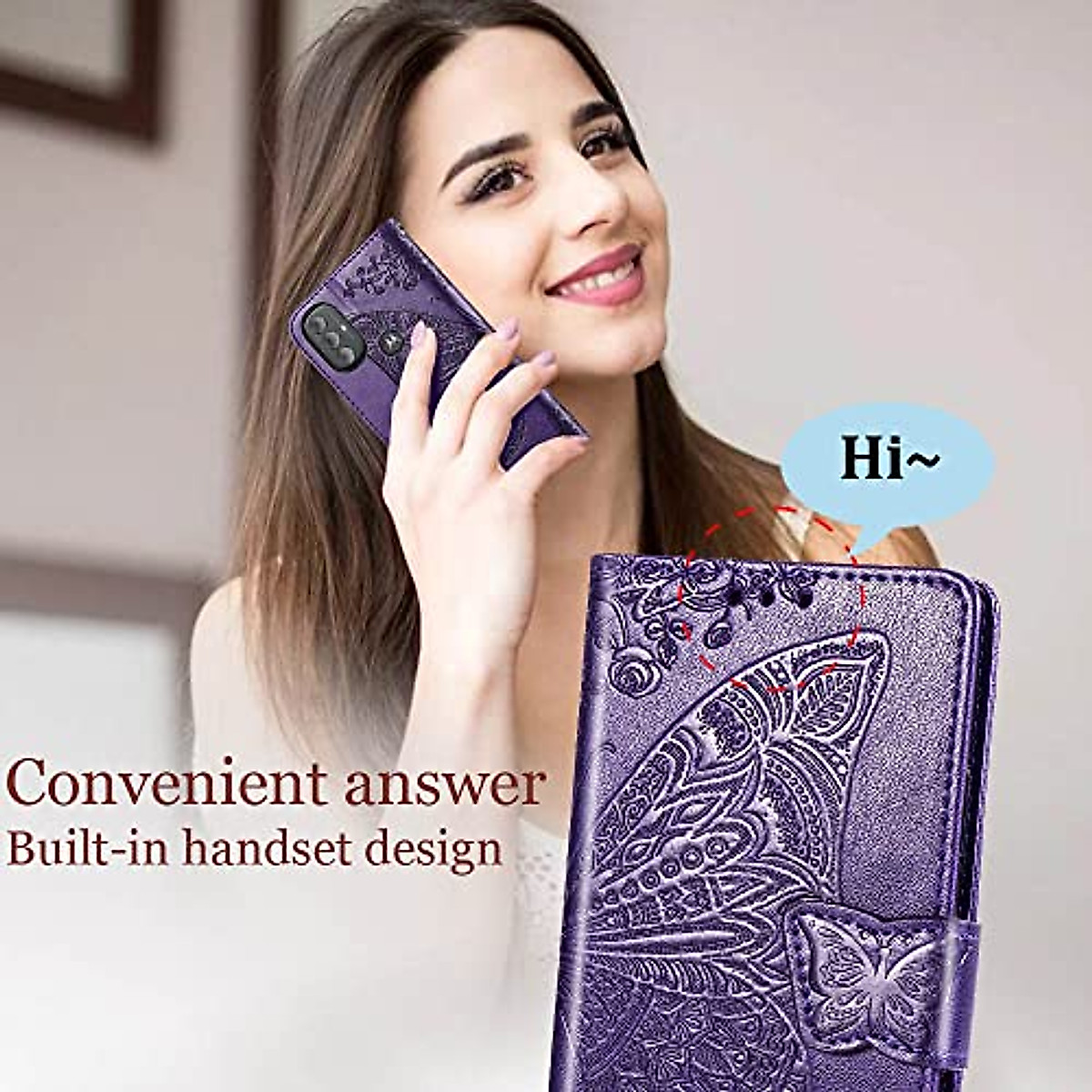 Designed for Moto G Power 2022 Case Wallet,Women Flip Cover with Butterfly Embossed PU Leather Kickstand Credit Card Holder Slots Magnetic Wrist Strap Purse for Motorola Moto G Power (Purple)