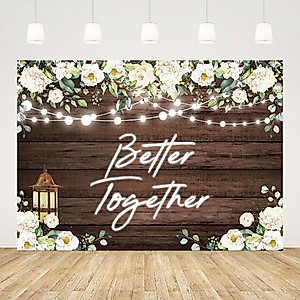 AIBIIN 8x6ft Better Together Backdrop for Wedding Rustic Wooden Photography Background White Flowers Wedding Bridal Shower Party Decorations Banner Photo Booth Props
