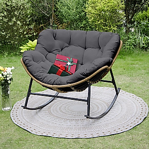 NICESOUL® Indoor Outdoor Rocking Chair with Cushion, Oversized Patio Papasan Rocking Chair, Water Resistant Egg Royal Rocking Chair Grey, 450Lbs Sturdy Comfy Recliner Large Lounging Chair