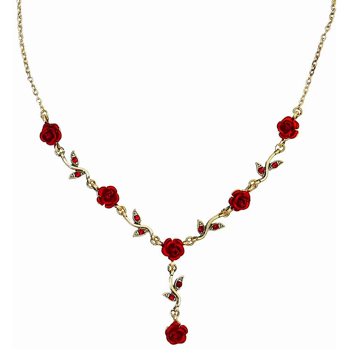 ALAIX 14K Gold Plated Necklaces for Women Dainty Long Rose Pendant Gold Necklace for Girls Vintage Red Flower Women' Necklace