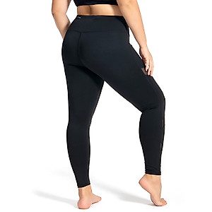 MEJING Plus Size Yoga Pants with Pockets, L-5X Mesh Workout Leggings for Women, High Waisted Tummy Control Activewear Black L