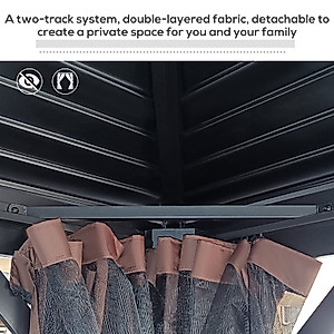 Outsunny 10' x 12' Hardtop Gazebo with Curtains and Netting, Permanent Pavilion Metal Double Roof Gazebo Canopy with Aluminum Frame and Hooks, for Garden, Patio, Backyard, Brown