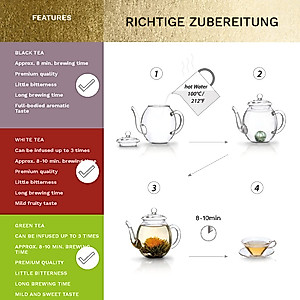 Creano Tea Flowers Mix 6pcs Set Blooming Tea, Green Tea, White Tea & Black Tea in Elegant Magnetic Box with Silver Embossing