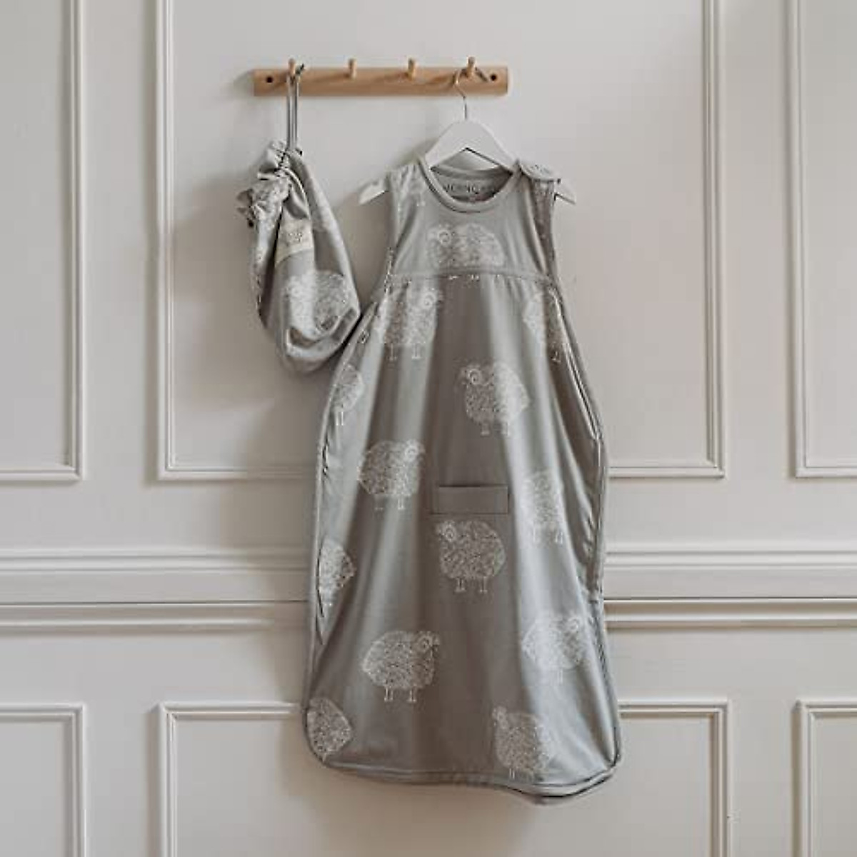 Merino Kids Baby Sleep Bag Standard Weight For Babies 0-2 Years, Sheep Print - Light Grey