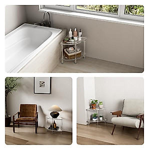 Sumerflos Acrylic Corner Shower Stool for Inside Shower - Clear Shower Bench With Storage Shelf for Shaving Legs Heavy Duty Waterproof Non-Slip Easy Assemble Modern