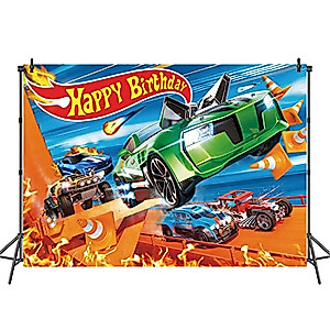 Hot Car Birthday Party Supplies Hot Race Car Birthday Decorations Racing Car Backdrop for Boys Cars Theme Video Game Background Banner Wall Decor Photo Booth Props 7x5FT