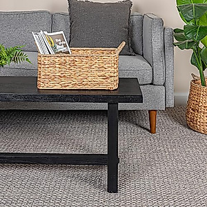 Household Essentials Rectangular Handwoven Water Hyacinth and Seagrass Basket with Handles, Natural