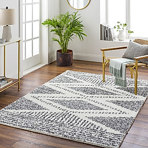 Mark&Day Area Rugs, 5x7 Gever Global Shag Charcoal Area Rug, Grey Cream White Carpet for Living Room, Bedroom or Kitchen (5'3" x 7'3")