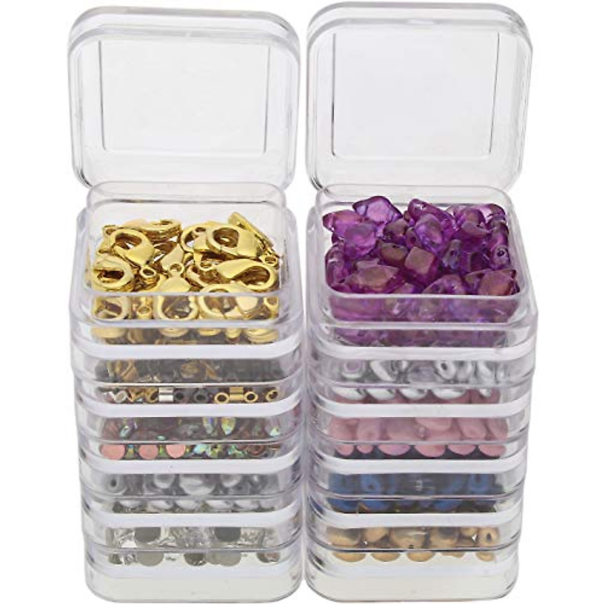 The Beadsmith Personality Case – 2 Clear Square Stacker Jar Set – Each Stack Measures 1.25 x 2.3 inches - Total 10 Jars and 2 lids, for Storage of Small Items, Crafts, Jewelry, Hardware