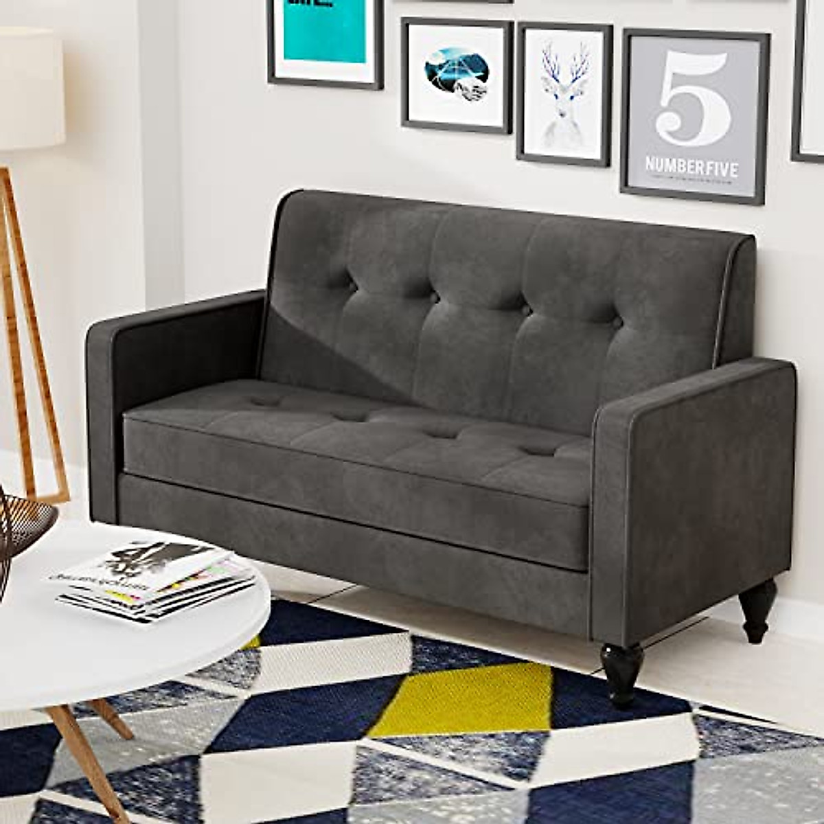 ALISH Upholstered Loveseat Sofa Couch, Modern Love-seat Settee Small Sofa Couch Dining Bench Button Tufted Mini Sofa Couches for Living Room Bedroom, Gray