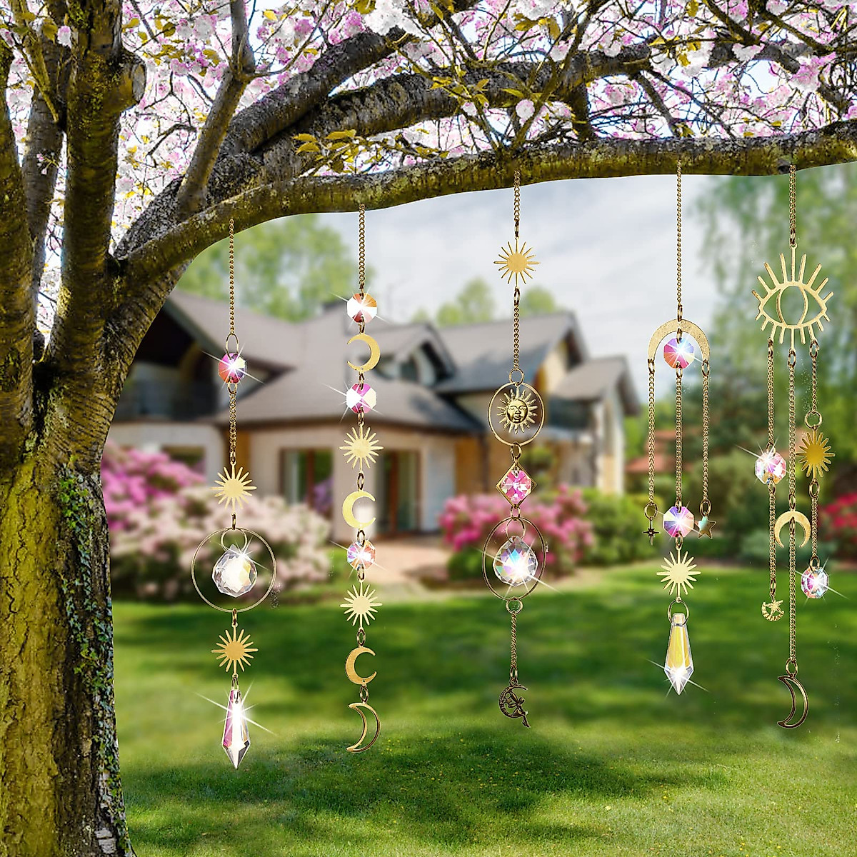 Sun Catchers Hanging Crystals 7 Pieces Suncatcher with Chain Pendant Ornament Crystal Balls for Window Home Garden Decor