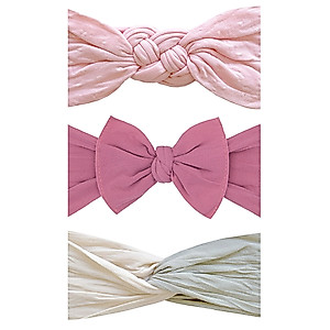 Baby Bling Bows Newborn to Toddlers Hair Bow - Three Amigas Headbands Hair Accessories Little Girls, One Size (3 Pack - 3 Pack - Mauve, Rose Quartz, Oatmeal Mushroom)