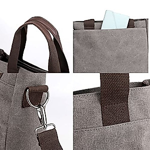 Ashioup Women's Canvas Tote Purse Shoulder Bag Retro Handbag Crossbody Bag Multi-pocket Top Handle Work Bag